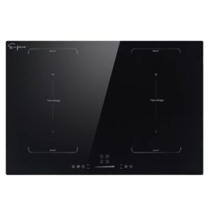 empava 30-inch electric induction cooktop 6 booster burners stove top 7200w including 2 flexi-bridge zone in black vitro ceramic glass, 30 inch