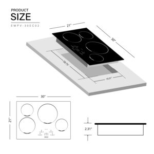 Empava Built-in 30 in. 240V Electric Stove Smooth Surface Cooktop Black with 4 Elements, 30IN