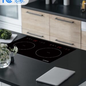 Empava Electric Induction Cooktop Stove with 2 Burners in Black Vitro Ceramic Smooth Surface Glass 120V, 12 Inch