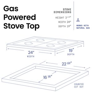 ABBA 24" Gas Cooktop with 4 Burners - Stainless-Steel Table Top with SABAF Aluminum Burners And Porcelain Surface, Home Improvement Essentials, Anti Spill & Easy to Clean, 24" x 3.5" x 19"