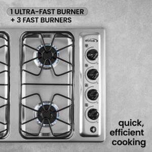 ABBA 24" Gas Cooktop with 4 Burners - Stainless-Steel Table Top with SABAF Aluminum Burners And Porcelain Surface, Home Improvement Essentials, Anti Spill & Easy to Clean, 24" x 3.5" x 19"