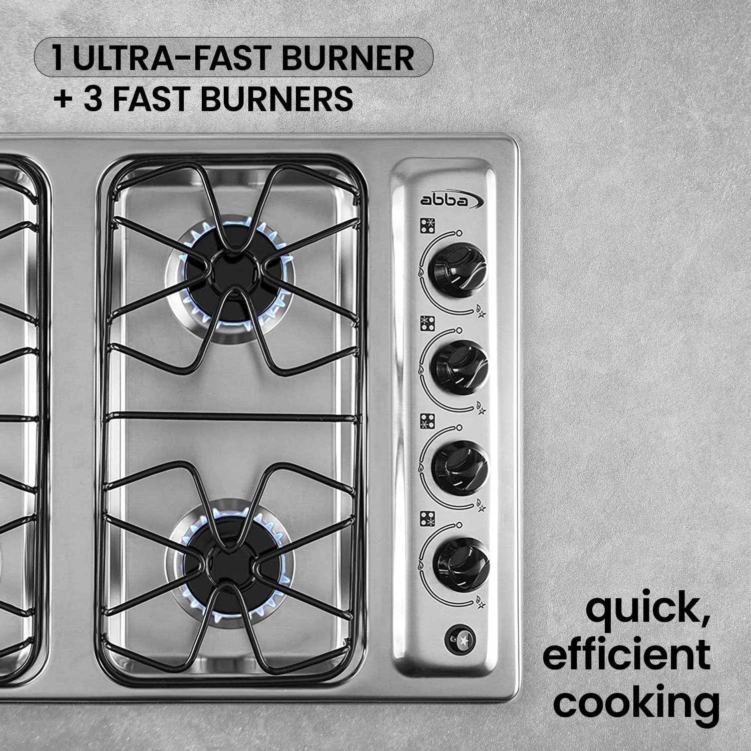 ABBA 24" Gas Cooktop with 4 Burners - Stainless-Steel Table Top with SABAF Aluminum Burners And Porcelain Surface, Home Improvement Essentials, Anti Spill & Easy to Clean, 24" x 3.5" x 19"