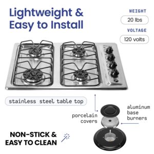 ABBA 24" Gas Cooktop with 4 Burners - Stainless-Steel Table Top with SABAF Aluminum Burners And Porcelain Surface, Home Improvement Essentials, Anti Spill & Easy to Clean, 24" x 3.5" x 19"