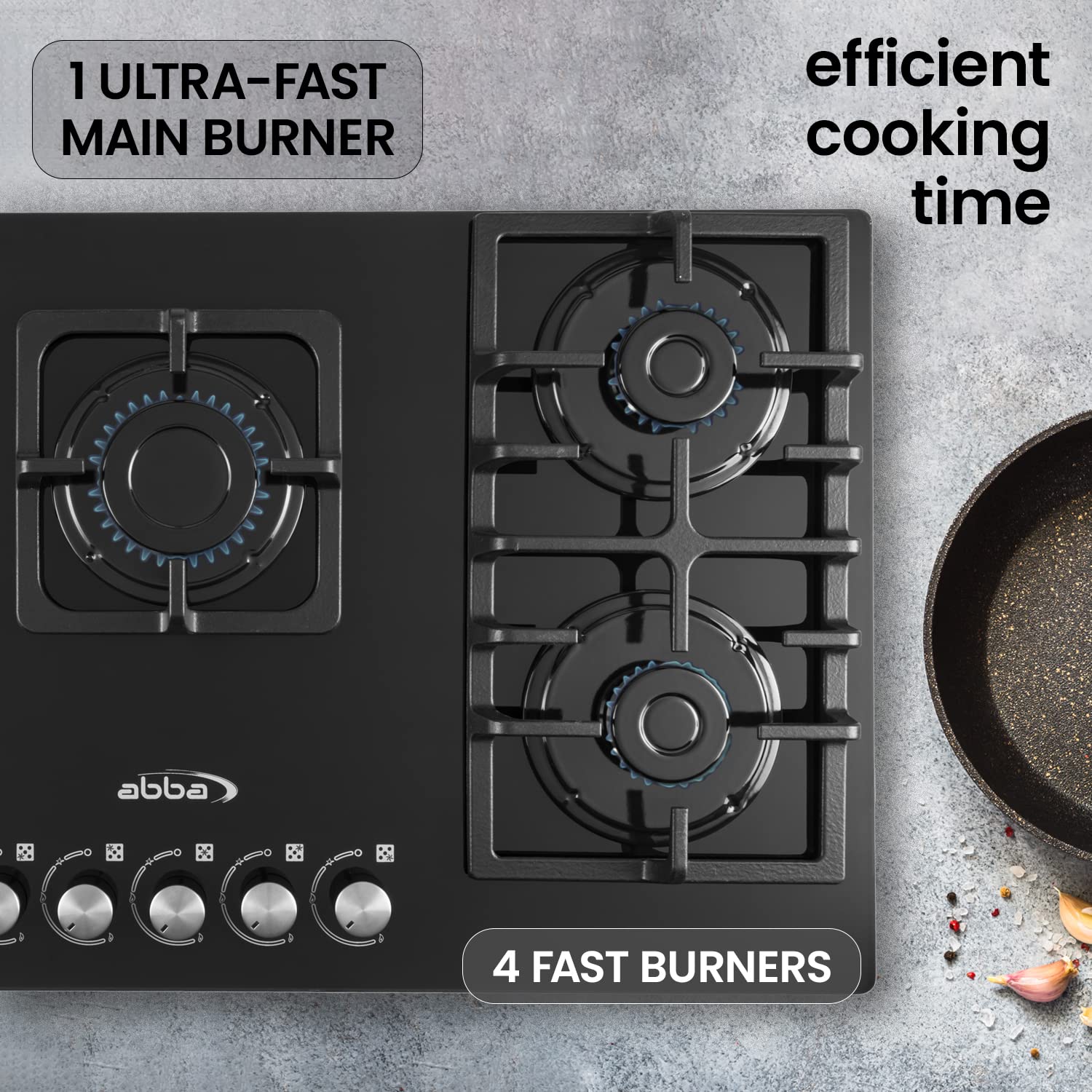 ABBA 36" Gas Cooktop with 5 Sealed Burners - Tempered Glass Surface with SABAF Burners, Natural Gas Stove for Countertop, Home Improvement Essentials, Easy to Clean, 36" x 4.1" x 20.5"