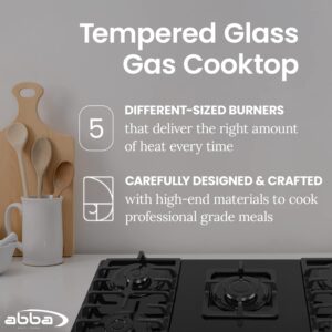 ABBA 36" Gas Cooktop with 5 Sealed Burners - Tempered Glass Surface with SABAF Burners, Natural Gas Stove for Countertop, Home Improvement Essentials, Easy to Clean, 36" x 4.1" x 20.5"