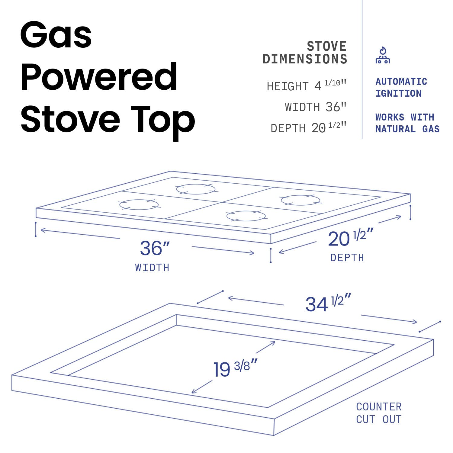 ABBA 36" Gas Cooktop with 5 Sealed Burners - Tempered Glass Surface with SABAF Burners, Natural Gas Stove for Countertop, Home Improvement Essentials, Easy to Clean, 36" x 4.1" x 20.5"