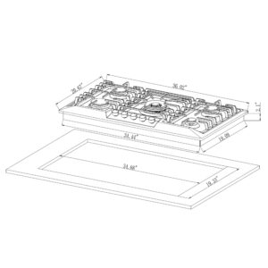 Empava 36 Inch Gas Stove Cooktop 5 Italy Sabaf Sealed Burners NG/LPG Convertible in Stainless Steel