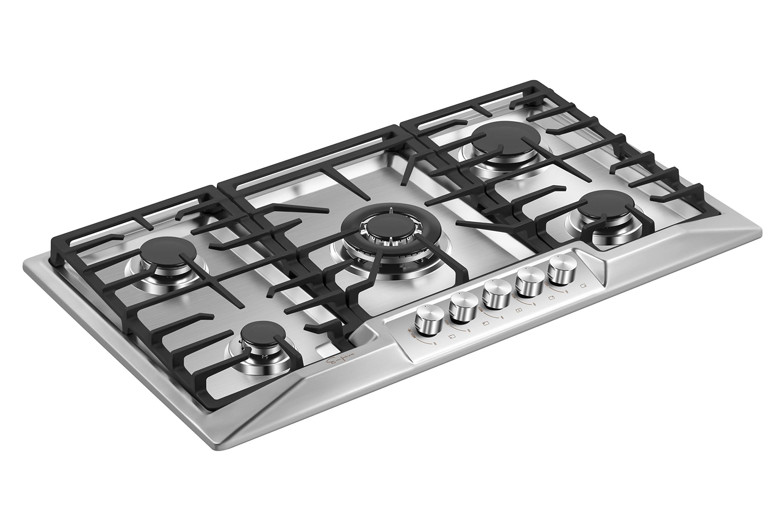 Empava 36 Inch Gas Stove Cooktop 5 Italy Sabaf Sealed Burners NG/LPG Convertible in Stainless Steel