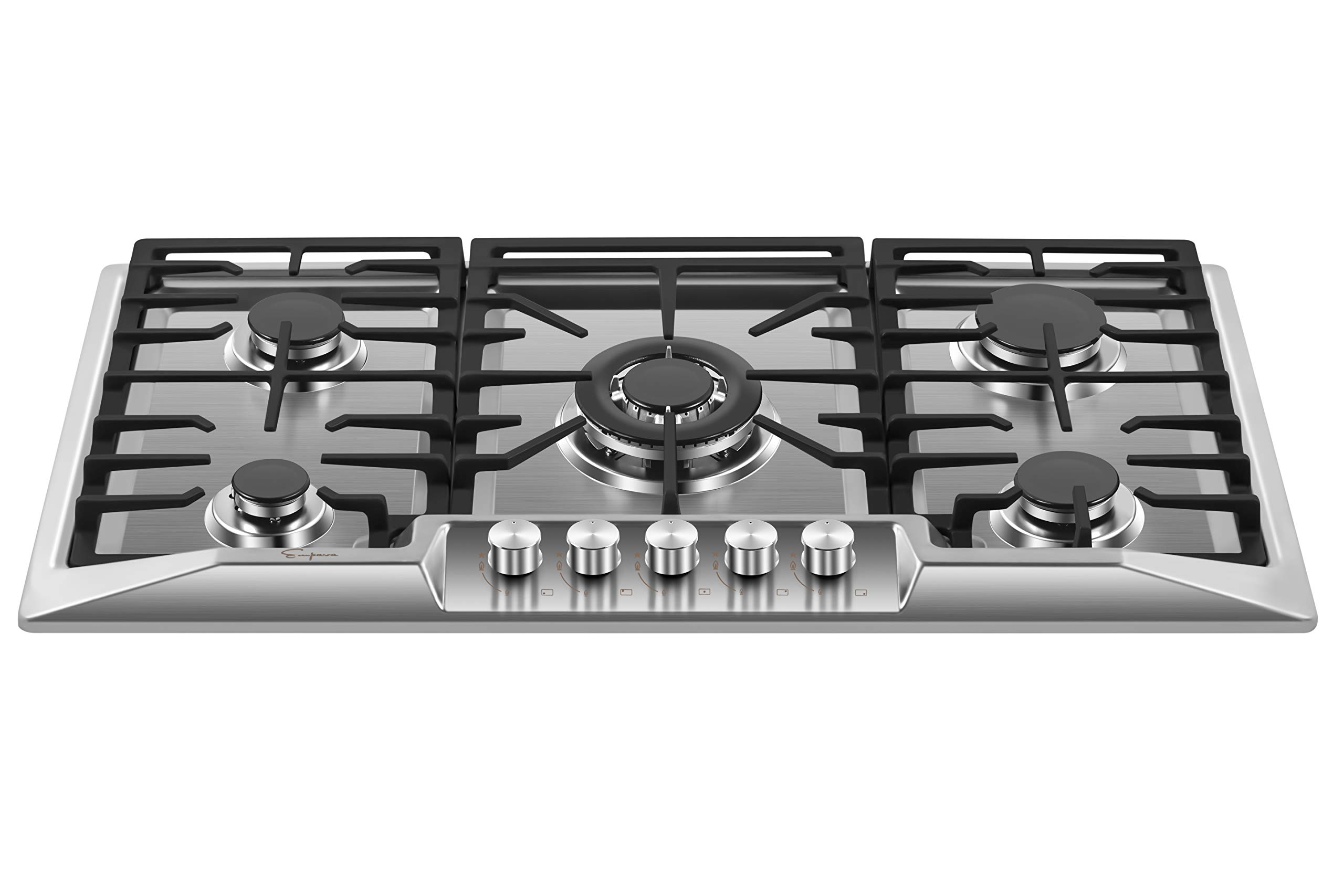 Empava 36 Inch Gas Stove Cooktop 5 Italy Sabaf Sealed Burners NG/LPG Convertible in Stainless Steel