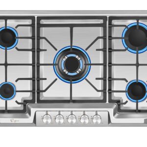 Empava 36 Inch Gas Stove Cooktop 5 Italy Sabaf Sealed Burners NG/LPG Convertible in Stainless Steel