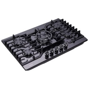 anlyter 30 inch gas cooktop, 5 burners built-in stove top stainless steel (thermocouple protection), lpg/ng convertible stove dual fuel sealed gas hob - black