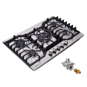 30 inch gas cooktop, stainless steel built-in 5 burners gas stovetop lpg/ng convertible gas stove top dual fuel gas hob dm527-05