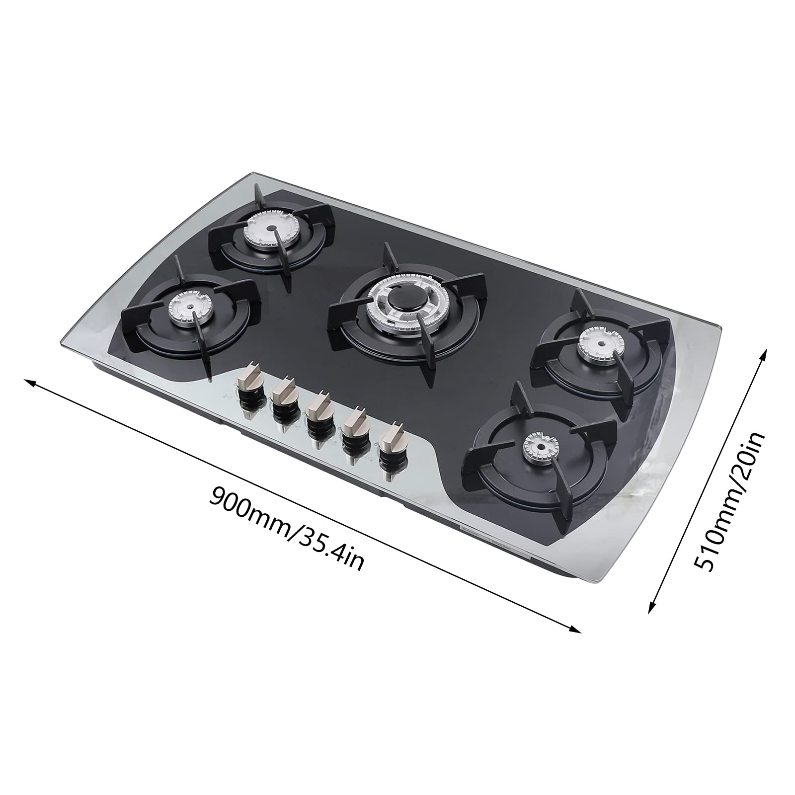 SNKOURIN 36" Gas Cooktop, Stainless Steel Built-in Gas Stove 5 Burners with Independent Switch Control, NG/LPG Convertible Gas Cooktop,Thermocouple Protection