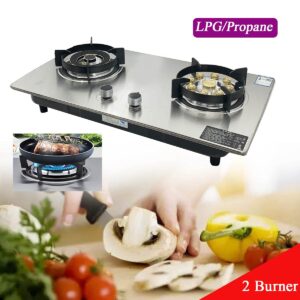 YILIKISS 28" Built-in Gas Cooktops | 2 Burner LPG Propane Gas Cooker Stainless Steel Gas Stove | Dual Burner Gas Hob | Easy to Clean