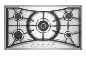 empava 36 in. gas stove cooktop with 5 italy sabaf sealed burners ng/lpg convertible in stainless steel empv-36gc22, 36 inch