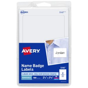 avery customizable name tags, 2-1/3" x 3-3/8", white, 100 removable name badges (05147)