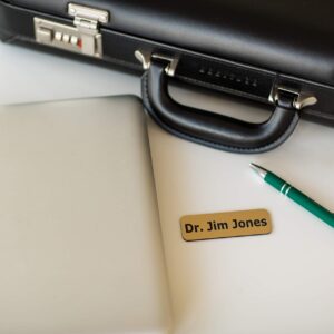 Custom Engraved Name Tag Badges – Personalized Identification with Pin or Magnetic Backing, 1 Inch x 3 Inches, Silver/Black