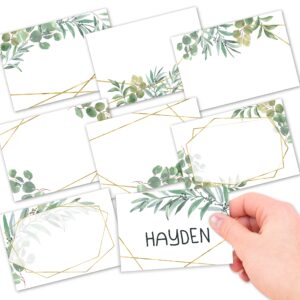 hadley designs 56 greenery self adhesive name tags sticker for kids name labels for school, nametags labels for classroom labels for teachers, sticky name tags for clothes