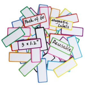 60 dry erase magnetic labels: 3"x1.2" blank name plates, name tags, strips magnets - perfect for home, office, school organization