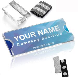 Magnetic Name Tags Kit, Magnetic Badge Holders w/ 3 Strong Neodymium Magnets, 3M Adhesive Tape, Clear Acrylic Mini Sign Display Holder and Printable Name Label, Business Name Tag/ID Badge Set of 10