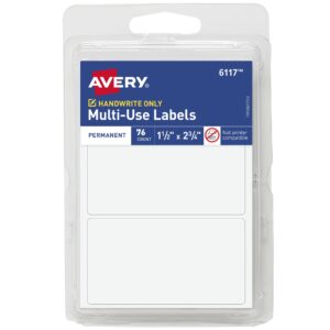 avery multi-use permanent labels, 1.5" x 2.75", white, non-printable, 76 blank labels total (6117)