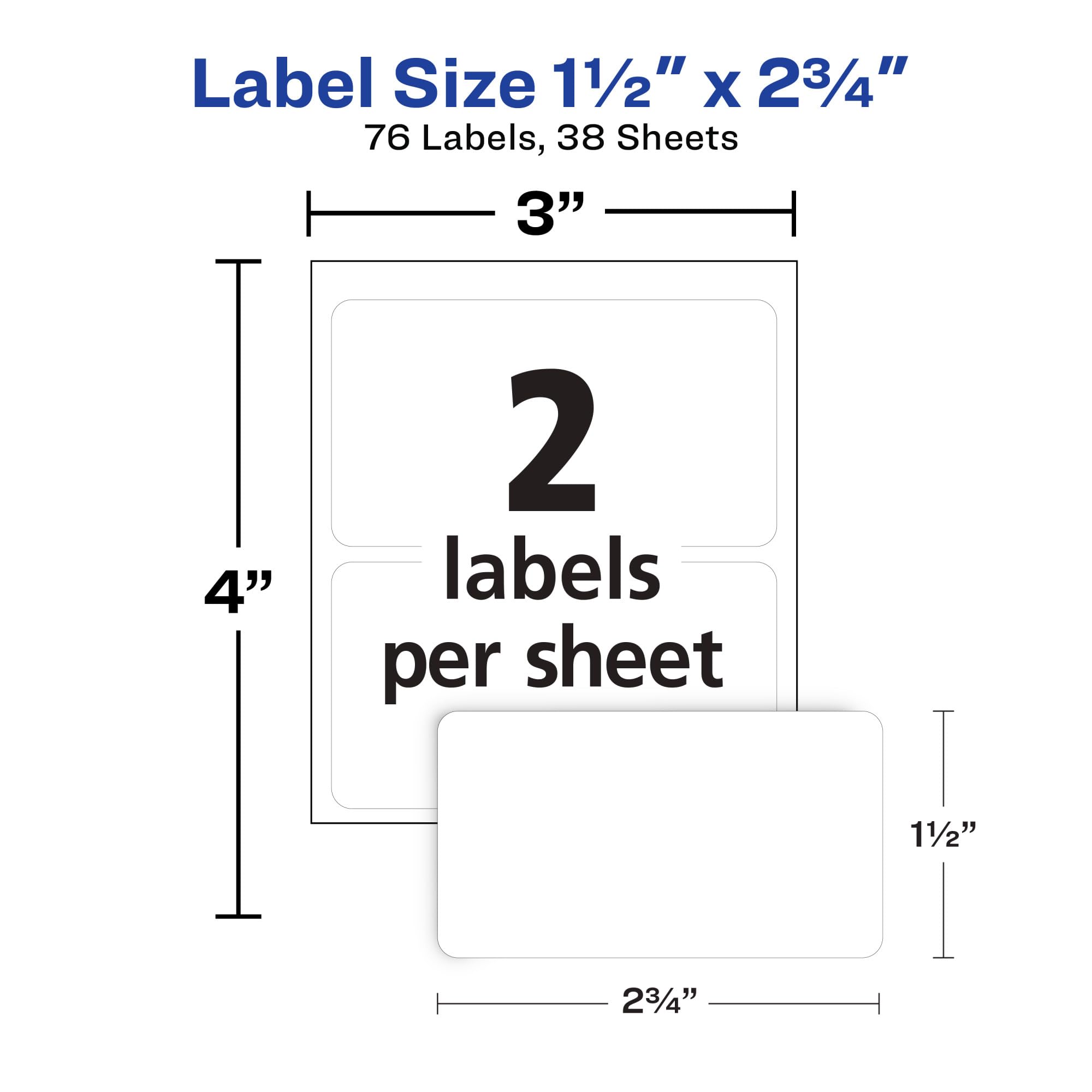 Avery Multi-Use Permanent Labels, 1.5" x 2.75", White, Non-Printable, 76 Blank Labels Total (6117)