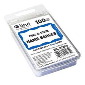 C-Line Pressure Sensitive Peel and Stick Name Badges, Blue Border, 3.5 x 2.25 Inches, 100 per Box (92265)