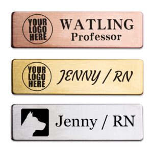 custom laser engraving metal logo/name tags badge for business personalized identification id tag with magnetic, pin, adhesive backing,clear and easy to read.