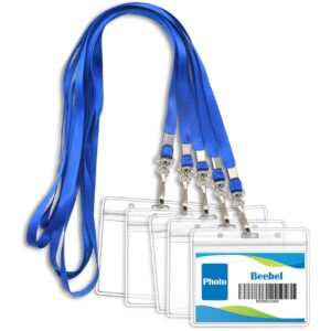 beebel 50 pack lanyard with clear id badge holder waterproof reusable name tags holders (blue)