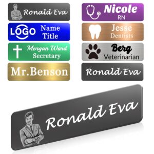 custom engraved name tag with logo personalized name badge with pin or magnetic backing metal name id tags for employees business staff doctors nurse teachers-black