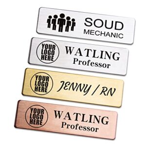 custom metal engraved with logo/name tags badge for business personalized identification id tag with pin, magnetic, adhesive backing,clear and easy to read.