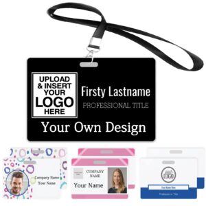 custom id badge, personalized employee photo identification card with lanyard, durable id card for office worker doctor nurse student-horizontal-add your design