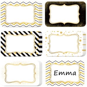 200 pieces name tag stickers party name tags border name tag labels personalized name tags for home office school accessories, 3.2 x 2.1 inches (gold boarder)