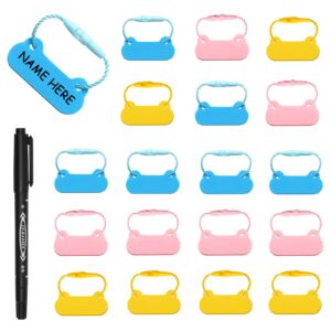 hvswly name tags for kids,18pcs waterproof shoe tags,backpack tags,water bottles labels,clothing labels,write-on label for school supplies,with 1 marker(soft silicone)