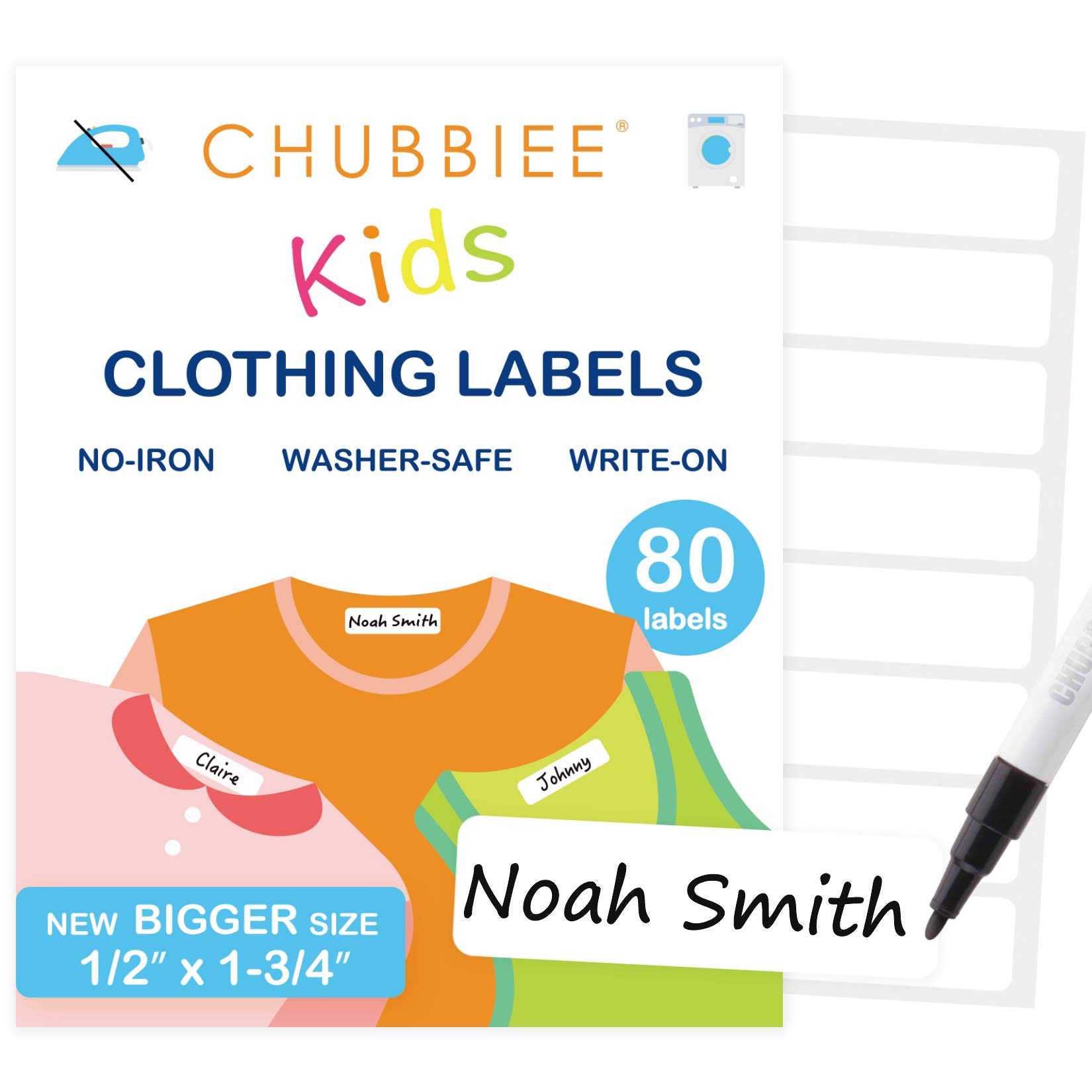 All Purpose No-Iron Kids Clothing Labels, Self-Stick Write-On Fabric Labels for Camp, School, Daycare, Nursing Care, Toys, Organizing, Washer & Dryer Safe, Pack of 160