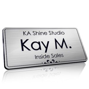 custom name tag, custom name badge, 1.5" x 3", 18 colors, durable engravable impact acrylic material, made in the usa by my sign center (aluminum-black)