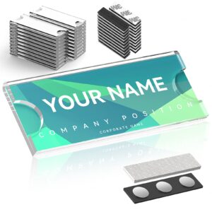 moritakk magnetic name tags kit, magnetic badge with 3 powerful neodymium magnets,clear acrylic mini sign display holder with blank print label,for business events school (20 pack).