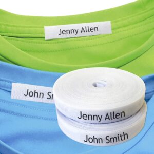 100 iron-on fabric labels for clothing, customized name tags for school uniforms, elderly garments, jackets, personalized and washable. with ecological certified. white, 2.4x0.4 inches