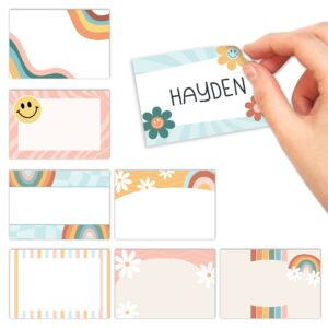 hadley designs 56 retro self adhesive name tags sticker for kids - name tag stickers for kids name labels for school, nametags labels for classroom labels for teachers, sticky name tags for clothes