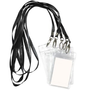 lanyard with id holder 50 pcs waterproof name tag vertical badge id card holders id pass holder and 50 pcs flat neck black lanyards swivel hook