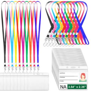 honoson 100 pcs cruise lanyard for ship cards and 100 pcs horizontal id badge holder set colorful cruise lanyard for ship cards with clip pvc waterproof id card holder clear name tags badge holders