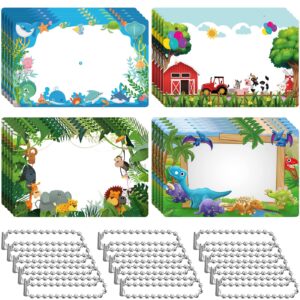 36 set kids tags personalized waterproof name tag reusable backpack tags plastic writable child id bag tags with chain attachments name labels for school luggage lunch box ocean dinosaurs jungle