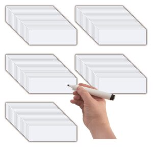 sttmgn dry erase magnetic name tags,magnets for classroom(1x3",pack of 100),write on labels,waterproof/reusable for office&file cabinet&whiteboard&fridge(white)