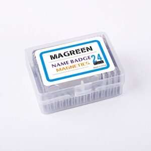 Magreen Strong Magnetic Name Badge Holders with Steel Back Plate, 24 Pack Name Tags/ID Badge Magnets, Fastener with Adhesive on Front Plate,Strength Neodymium Magnets