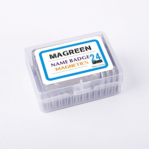 Magreen Strong Magnetic Name Badge Holders with Steel Back Plate, 24 Pack Name Tags/ID Badge Magnets, Fastener with Adhesive on Front Plate,Strength Neodymium Magnets