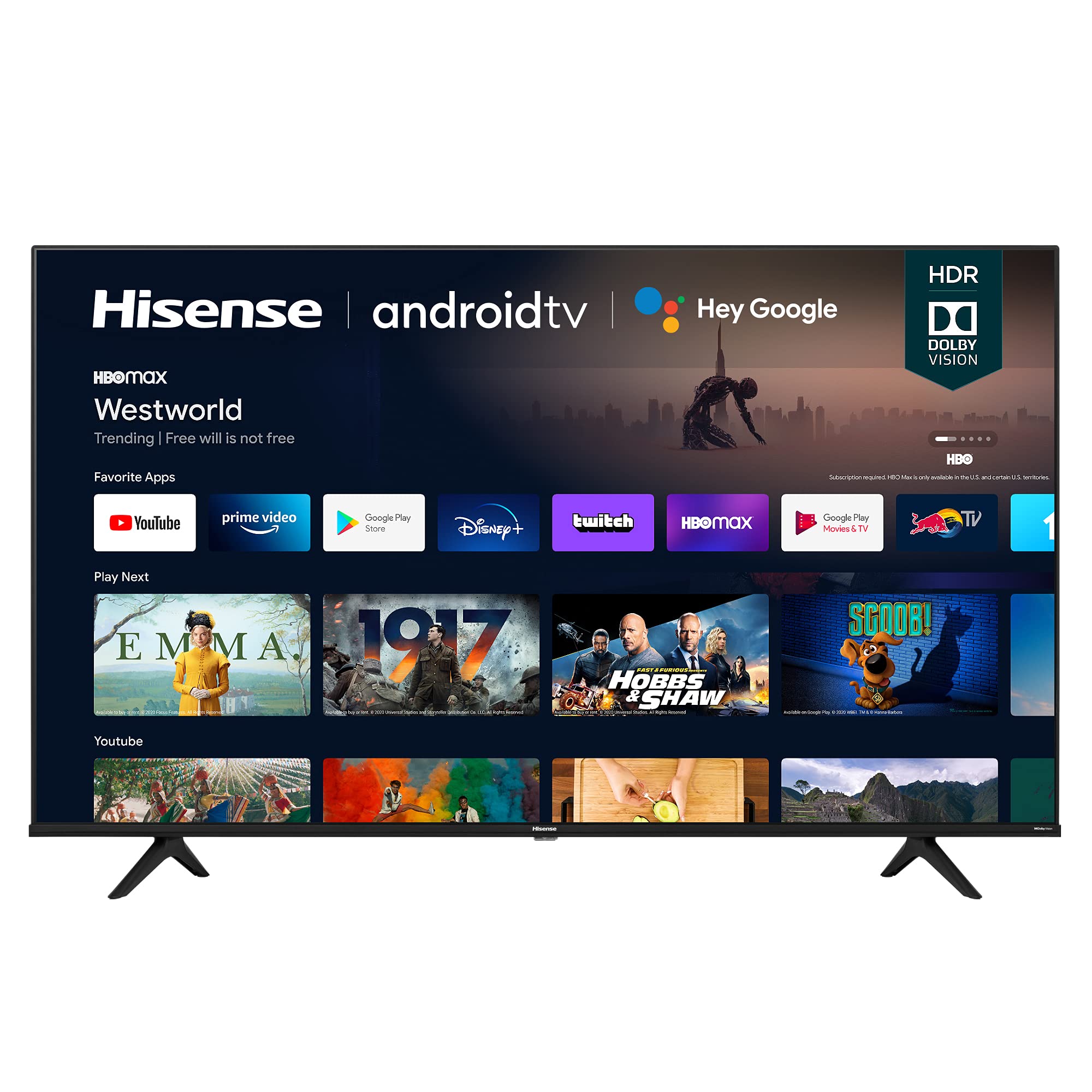 Hisense 65A6G 65-Inch 4K Ultra HD Android Smart TV with Alexa Compatibility (2021 Model), Black