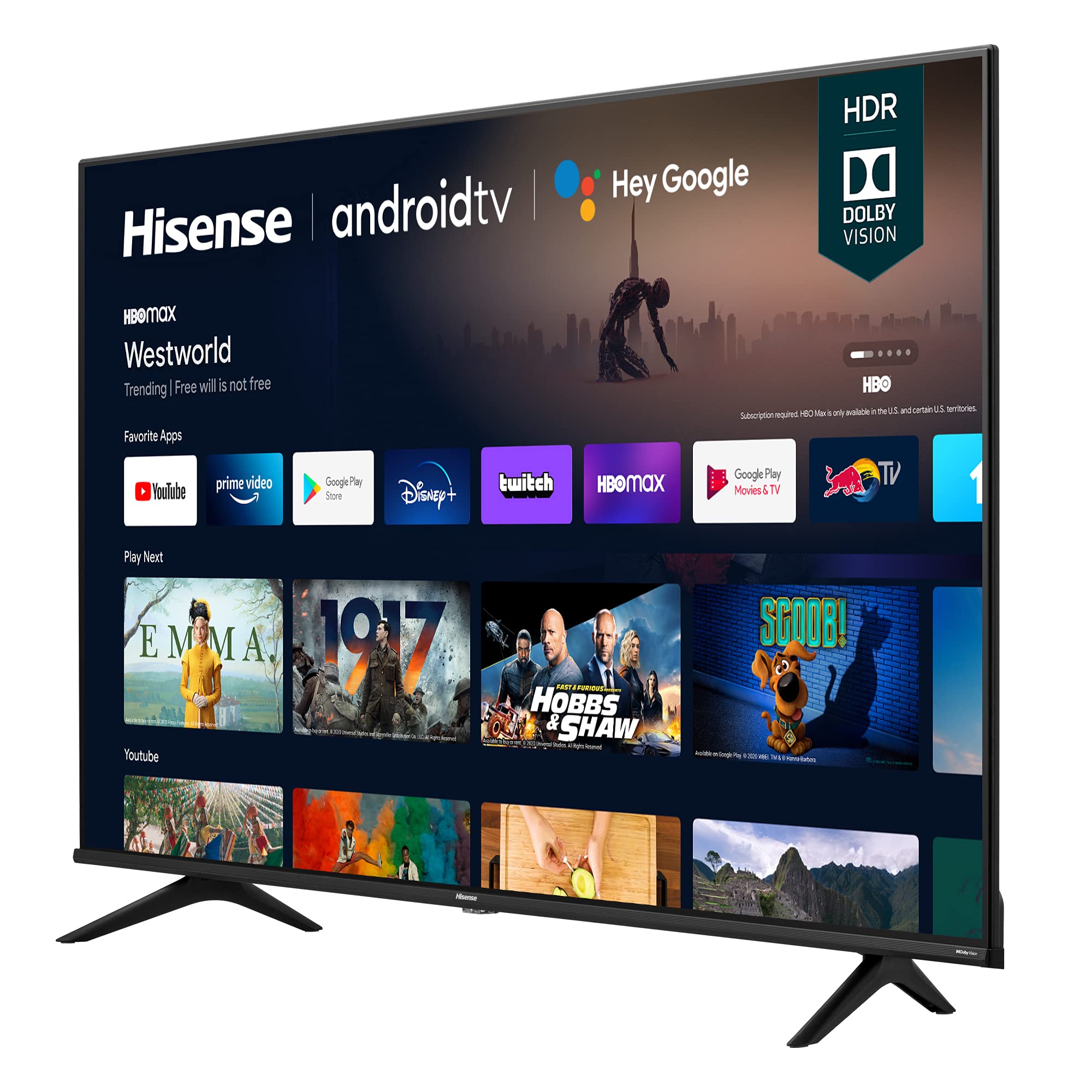 Hisense 65A6G 65-Inch 4K Ultra HD Android Smart TV with Alexa Compatibility (2021 Model), Black