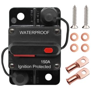 erayco 150 amp circuit breaker with manual reset for car marine trolling motors boat atv manual power protect for audio system fuse, 12v-48vdc, waterproof (150a)