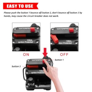 150Amp Circuit Breaker Manual Resettable Waterproof Inline Fuse Inverter 0-8 Gauge for Automotive Rv Marine Motors Power Protect 12V-48Volt DC