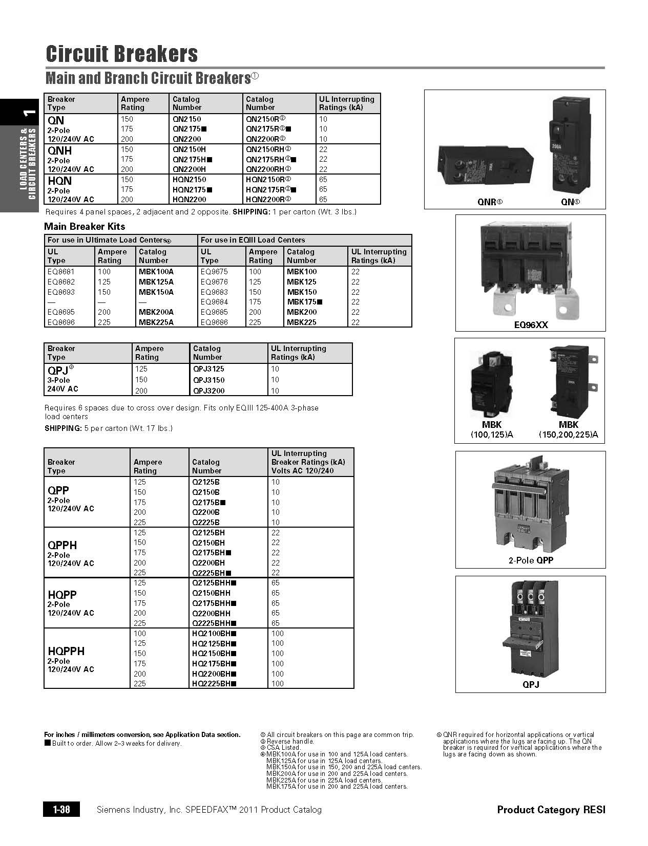 Siemens QN2150 150A Double Pole 120/240-Volt 10K type QN Circuit Breaker